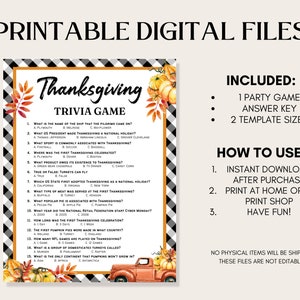 Thanksgiving Trivia Quiz, Thanksgiving Trivia Game, Thanksgiving Party ...