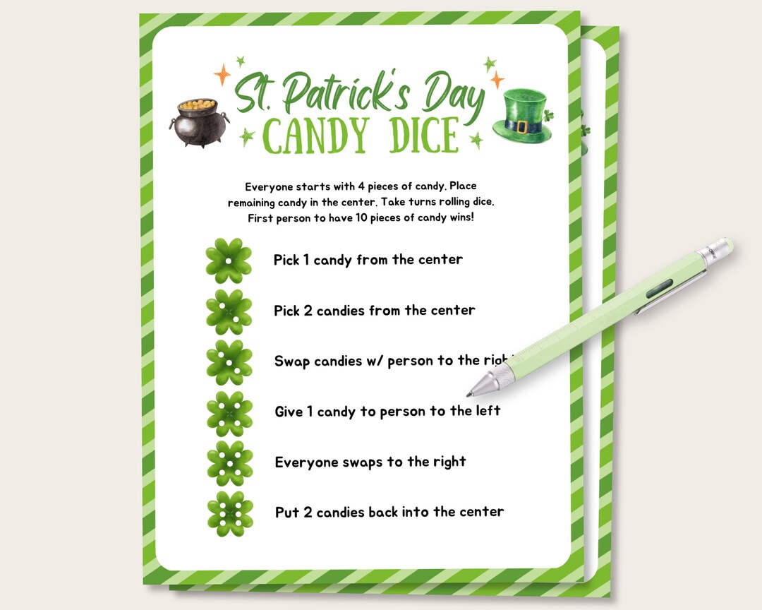 St Patrick's Day Candy Dice Game, St Patricks Day Party Game for Kids ...