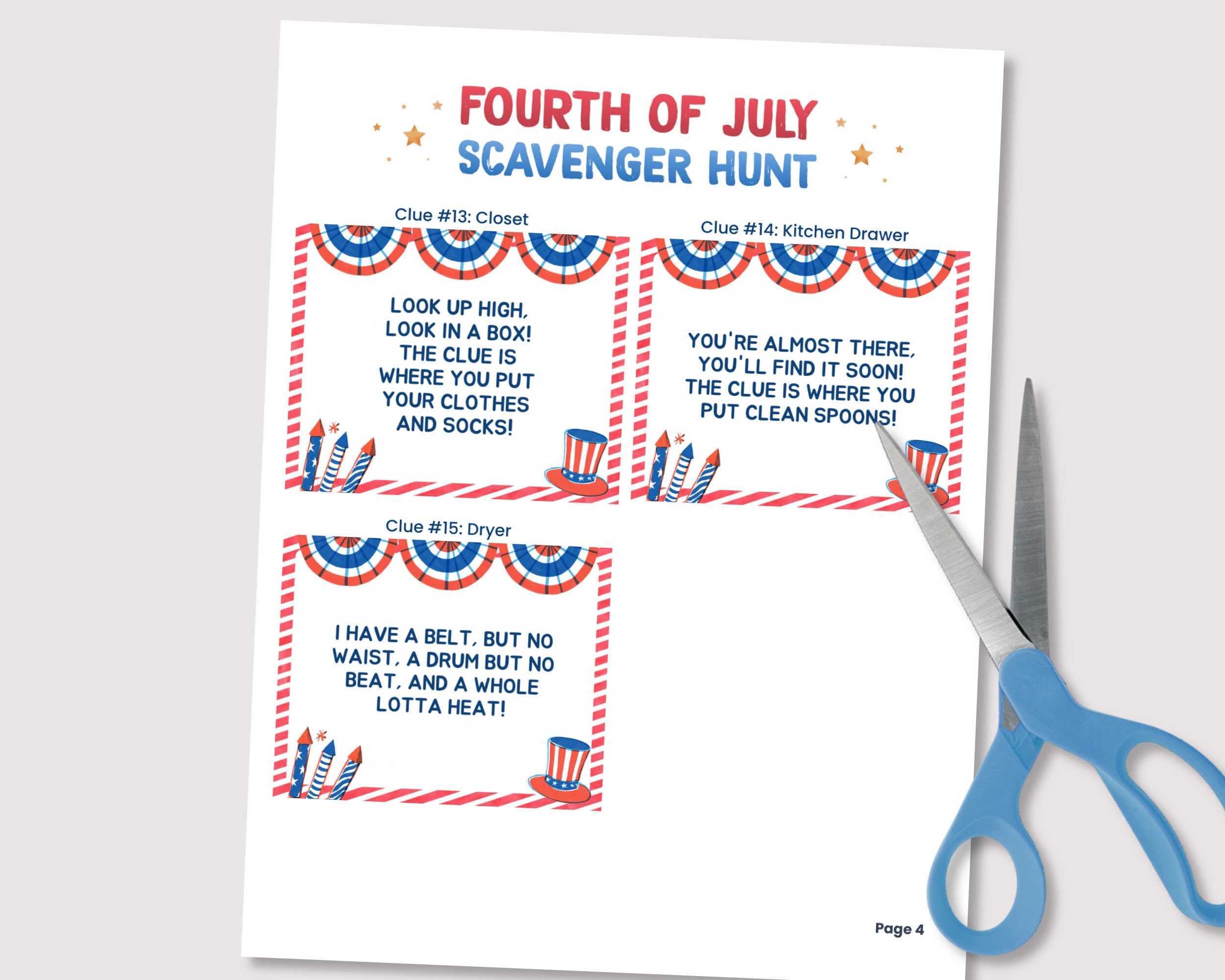 July 4th Scavenger Hunt, Printable 4th of July Treasure Hunt for Kids ...