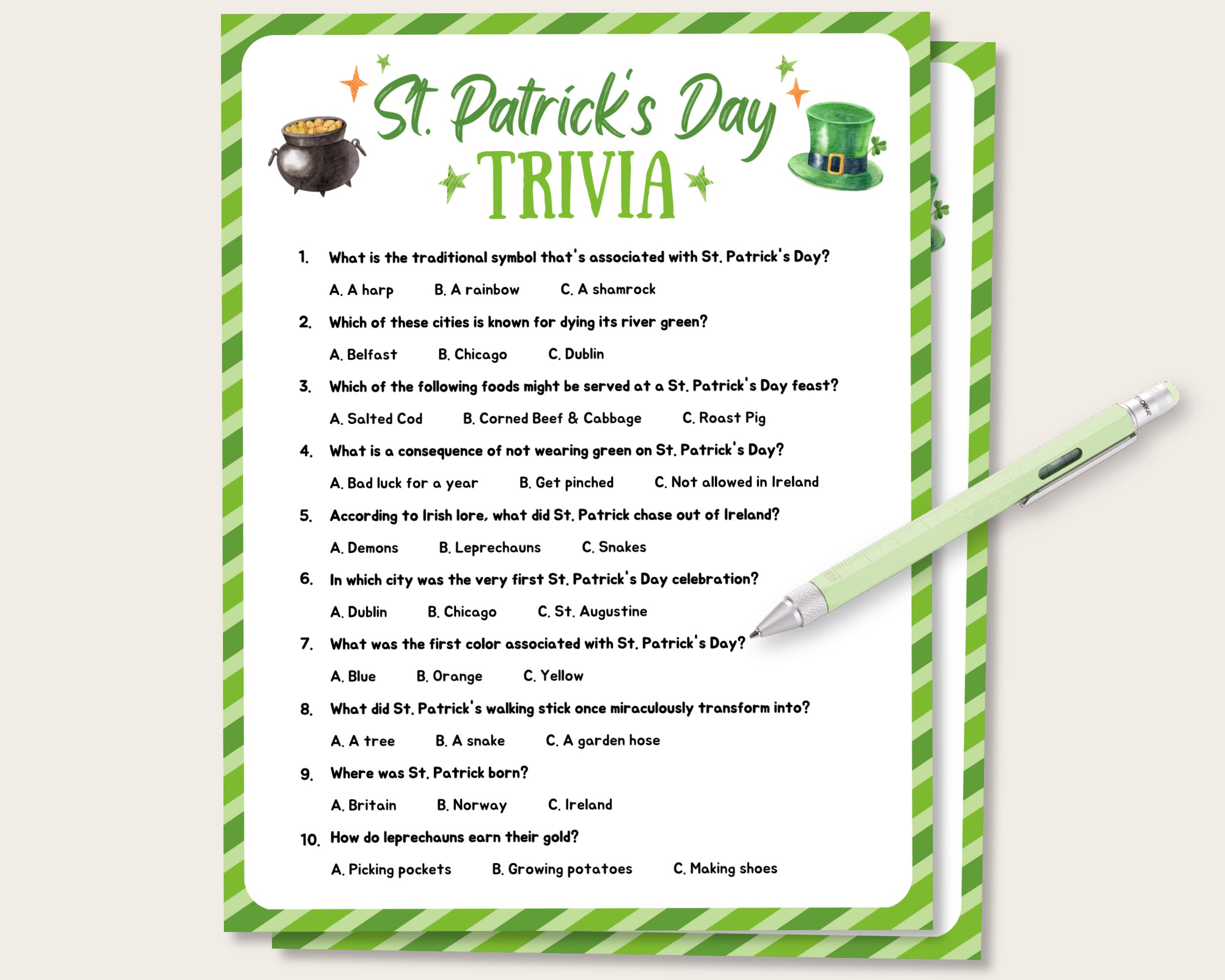St Patrick's Day Trivia Quiz, St Patrick's Day Trivia Feud Game, St ...