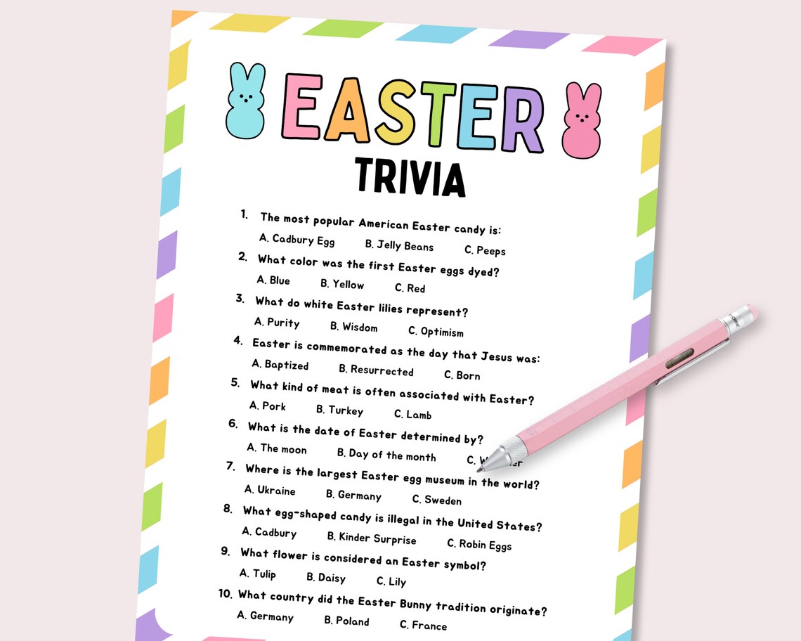 Easter Trivia Game, Easter Trivia Quiz, Printable Easter Party Game ...