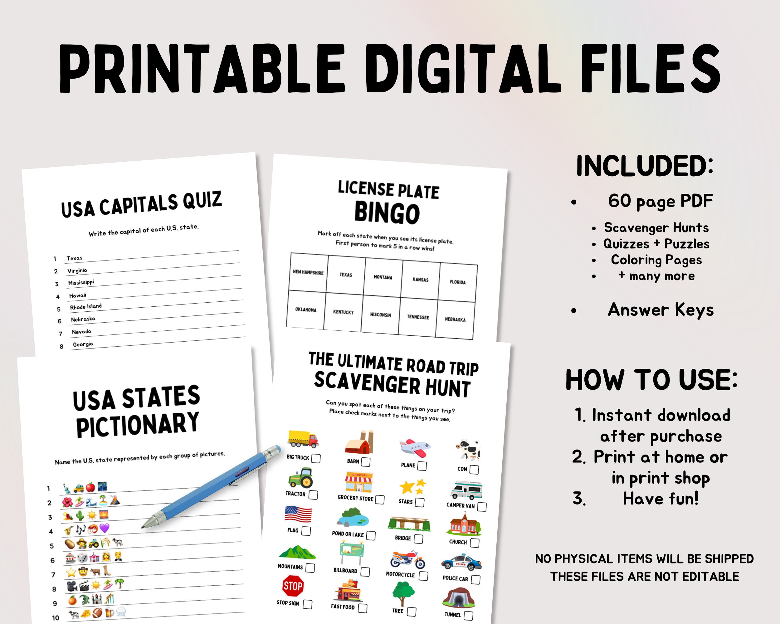 Road Trip Games Printable, Kids Road Trip Activity Book, Family Road ...