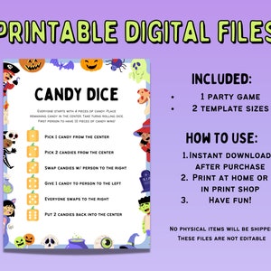 Halloween Candy Dice Game, Halloween Printable Party Game, Halloween ...