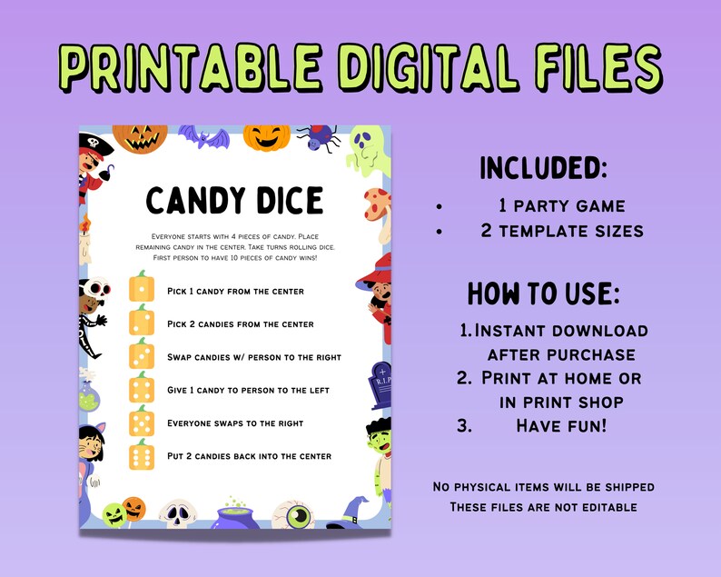 Halloween Candy Dice Game, Halloween Printable Party Game, Halloween ...