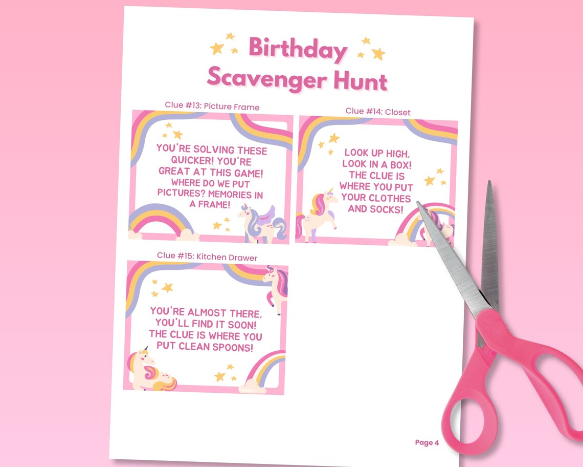 Unicorn Birthday Scavenger Hunt Party Treasure Hunt for Kids - Etsy