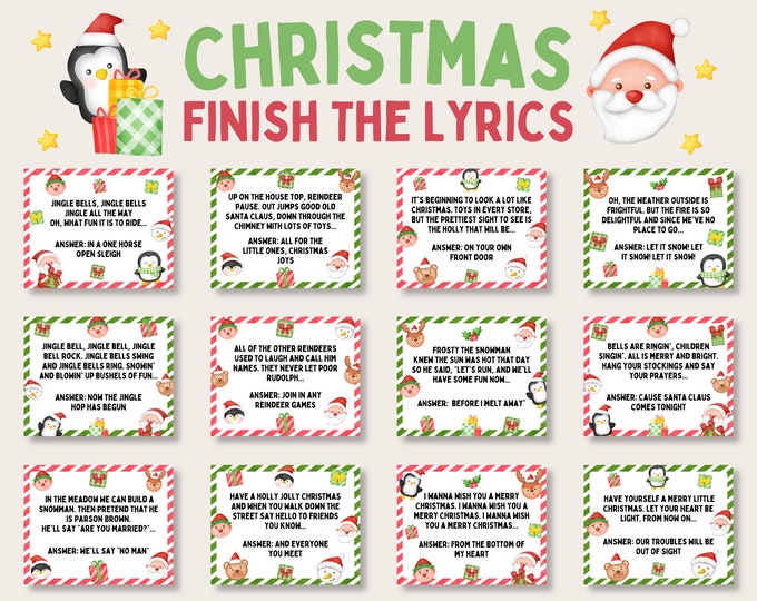 Christmas Carol Song Game, Letter Riddle, Carol Finish the Lyric Game ...