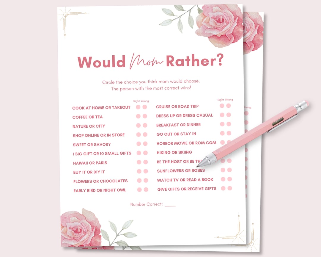 Would Mom Rather Game, Mothers Day Game, Printable Mothers Day Games ...