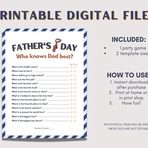 Who Knows Dad Best Game, Printable Fathers Day Game, Fathers Day ...