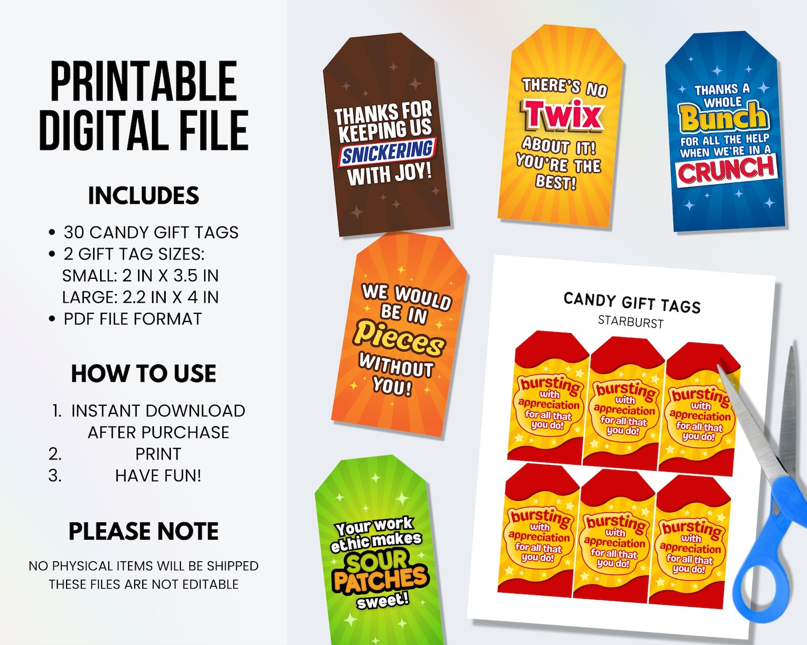 30 Employee Appreciation Gift Tags, Sweet Treat Tags for Employee Thank ...