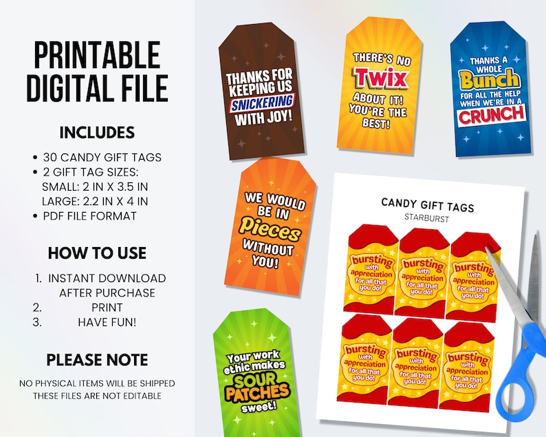 30 Employee Appreciation Gift Tags, Sweet Treat Tags for Employee Thank ...