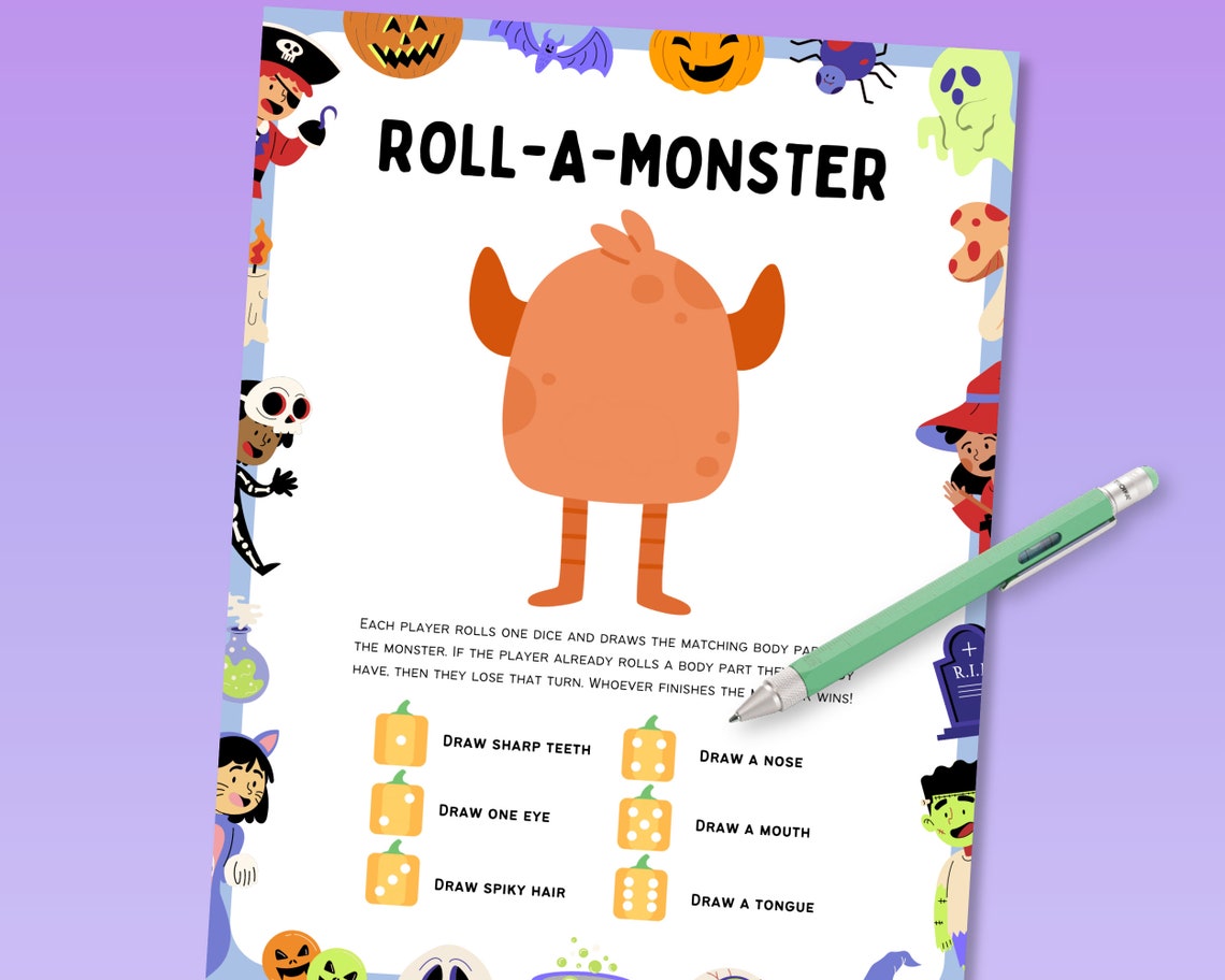 Halloween Roll A Monster Game Halloween Dice Game Halloween - Etsy