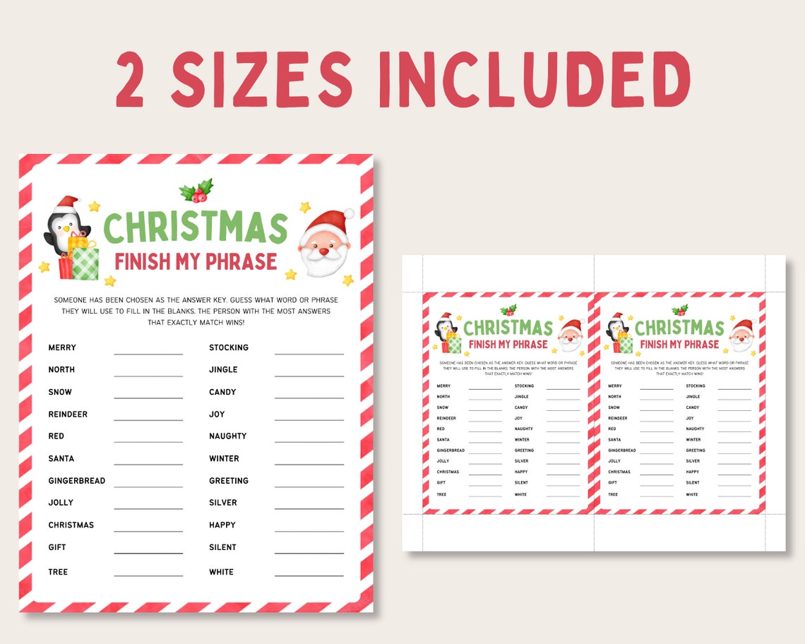 Christmas Finish My Phrase Game Christmas Party Game Finish - Etsy