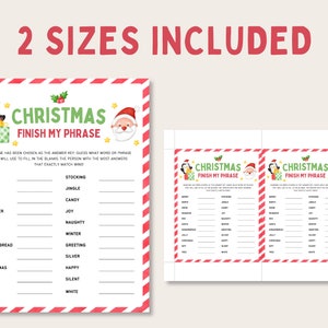 Christmas Finish My Phrase Game, Christmas Party Game, Finish the ...