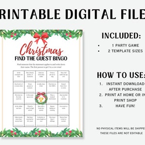 Christmas Find the Guest Game, Christmas Bingo Game, Christmas Mix ...