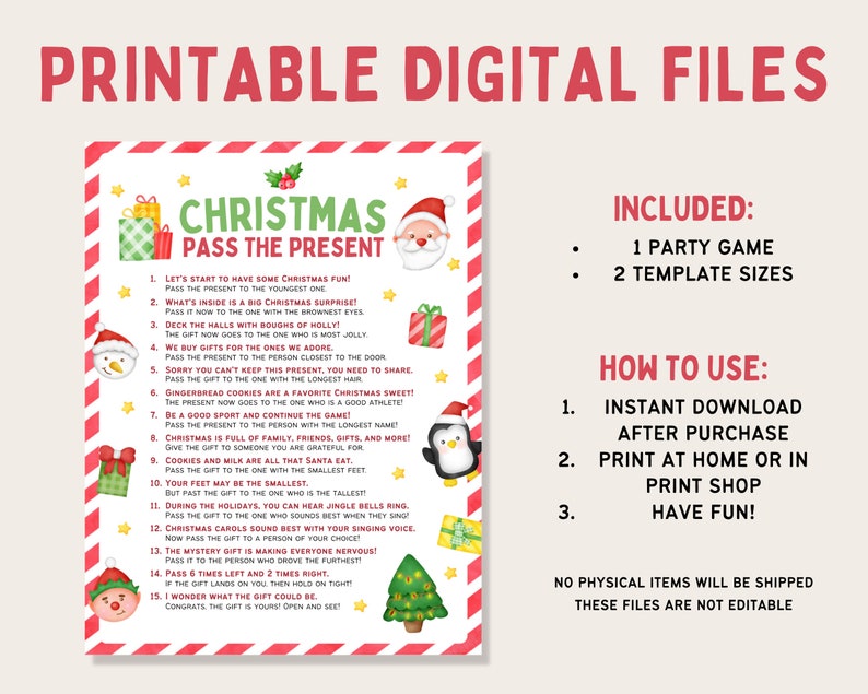 Christmas Pass the Present Game, Christmas Gift Exchange Game, White ...