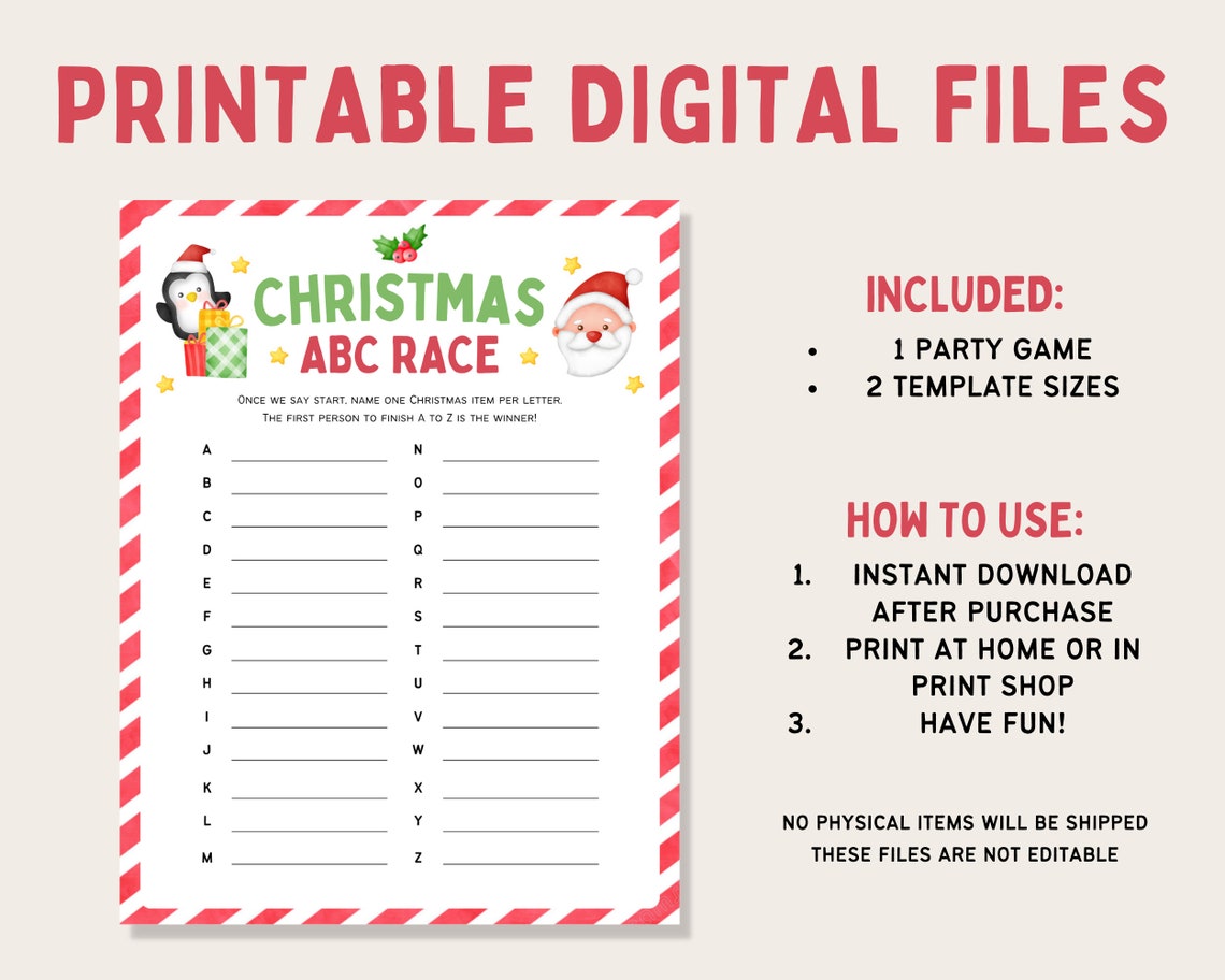 Christmas ABC Race Game Christmas Party Game Christmas A-Z - Etsy