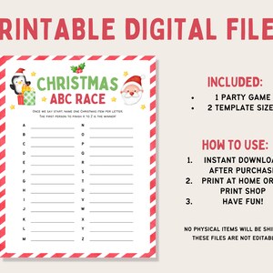 Christmas ABC Race Game, Christmas Party Game, Christmas A-Z Game, Xmas ...
