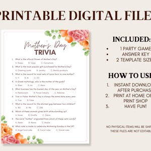 Mothers Day Trivia, Mothers Day Trivia Quiz, Mothers Day Printable Game ...