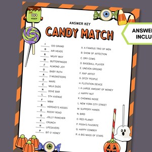 Halloween Candy Match Game, Halloween Trivia Quiz, Halloween Activity ...