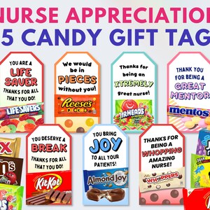 25 Nurse Appreciation Gift Tags Printable Candy Gift Tag for - Etsy