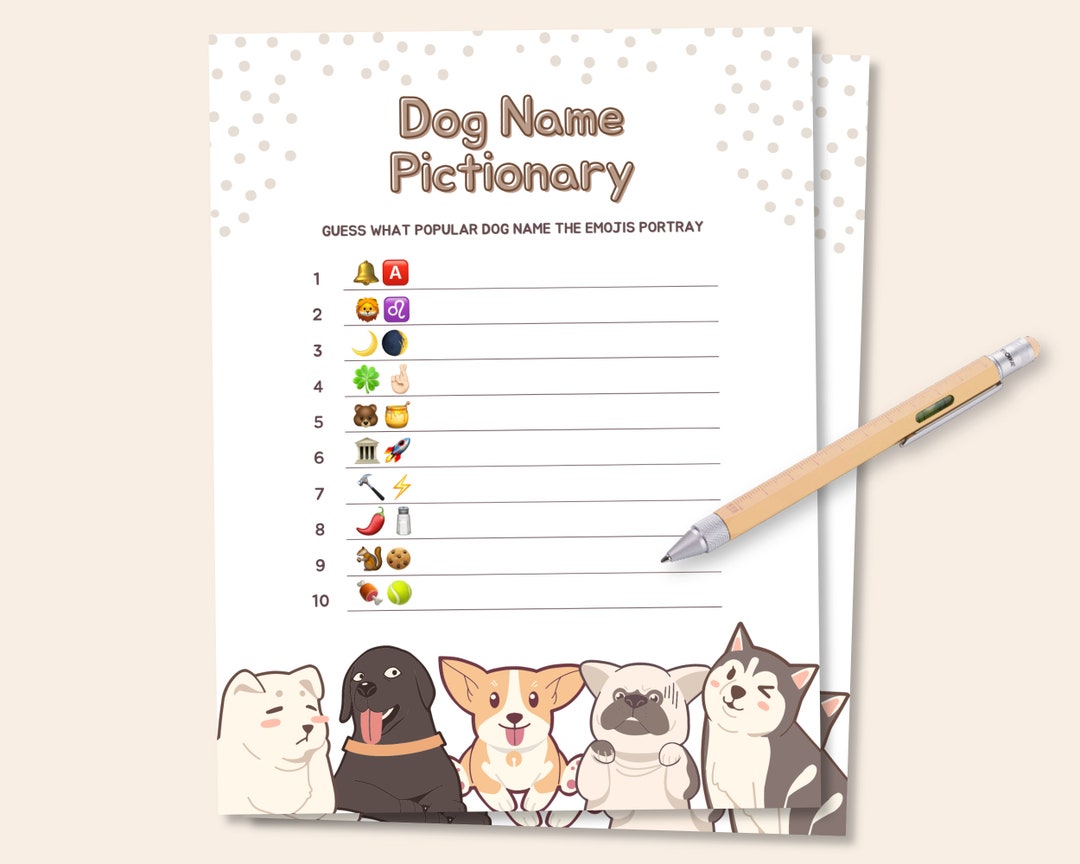 Dog Name Emoji Quiz, Dog Birthday Party Game, Printable Puppy First ...