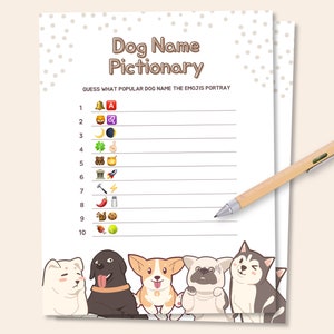 Dog Name Emoji Quiz, Dog Birthday Party Game, Printable Puppy First ...