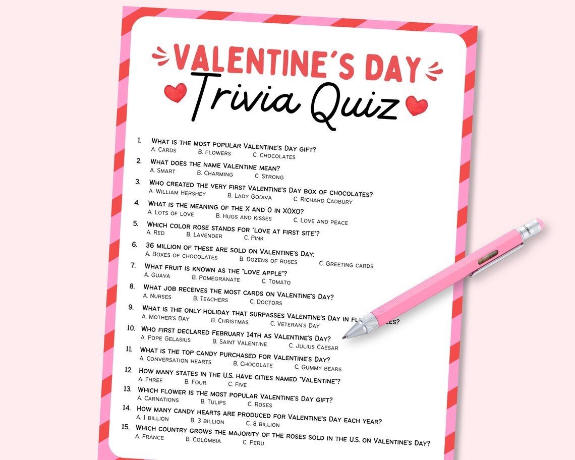 Valentines Day Trivia Game, Valentine Day Party Game for Kids ...