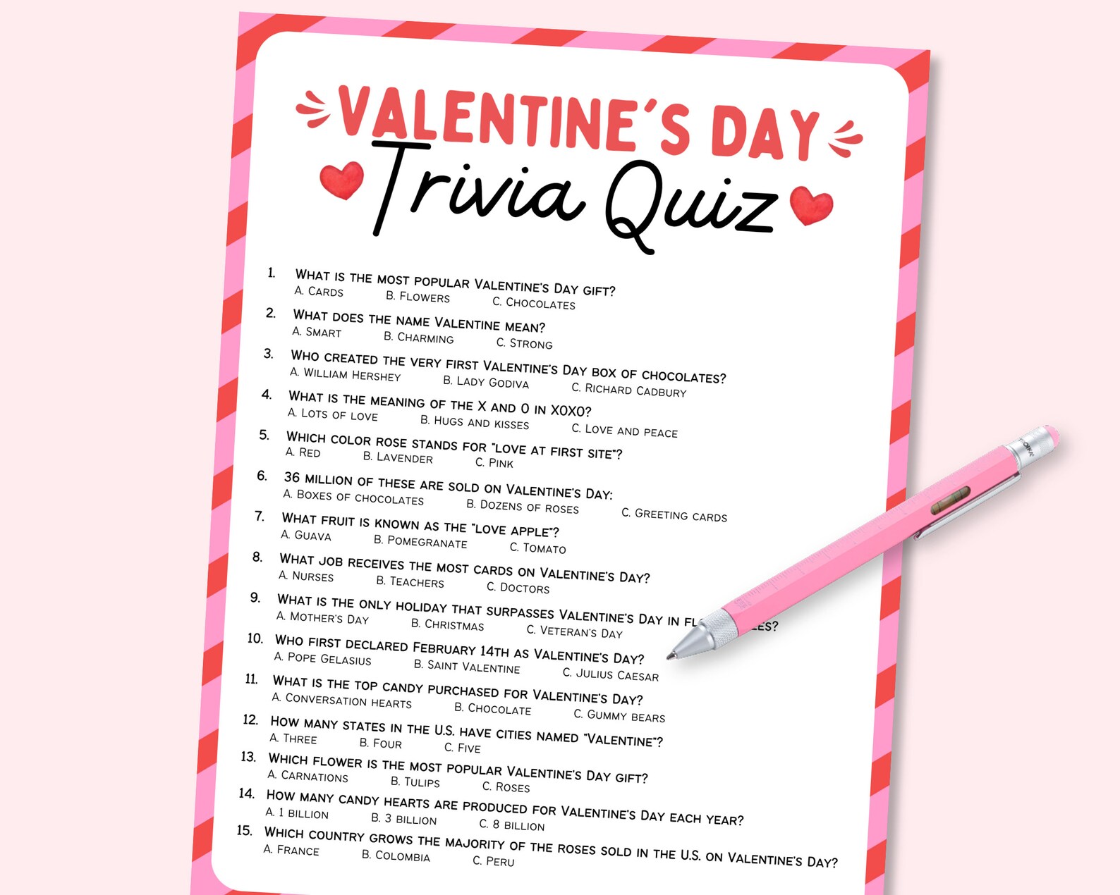 Valentines Day Trivia Game, Valentine Day Party Game for Kids ...