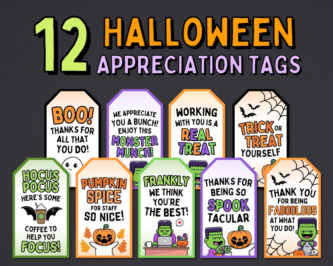 Halloween Appreciation Gift Tags, Halloween Staff Appreciation Tags ...