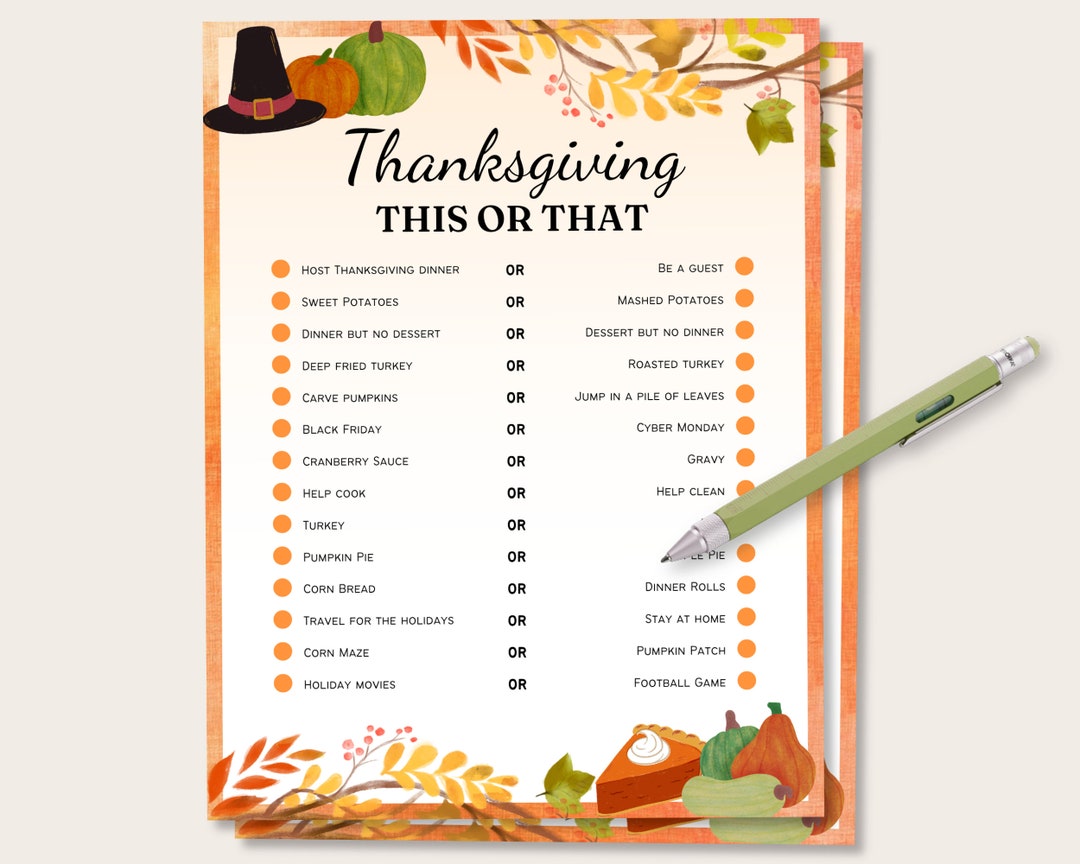 Thanksgiving This or That, Thanksgiving Party Game, Thanksgiving Family ...
