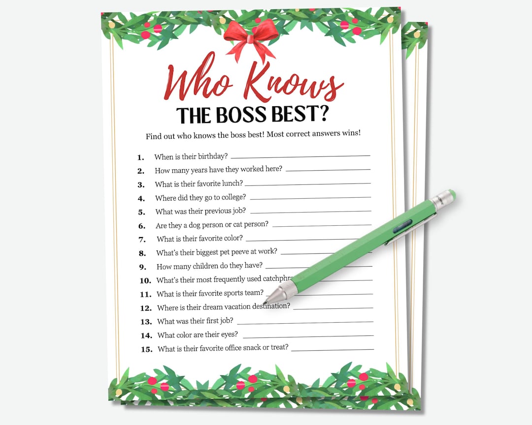 Christmas Who Knows the Boss Best, Holiday Office Party Game, Work ...