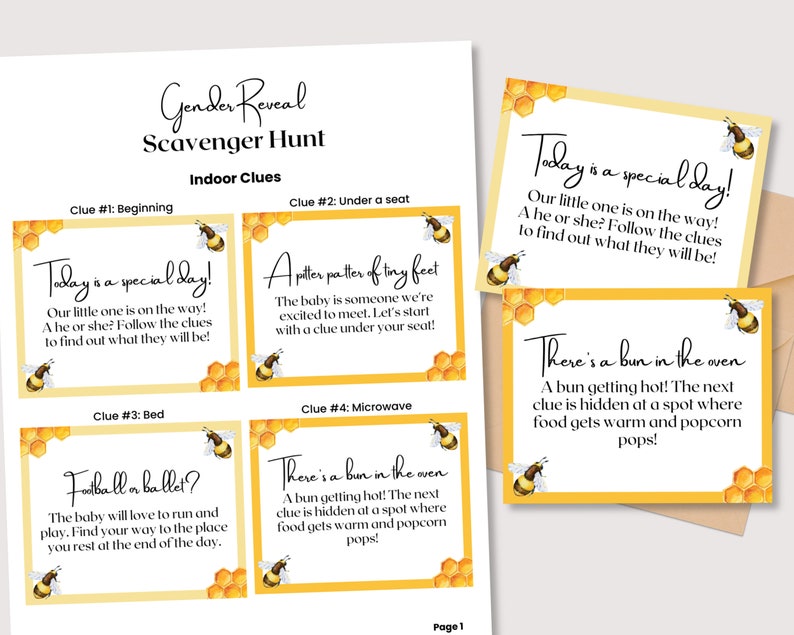 Bee Gender Reveal Scavenger Hunt Bee Gender Reveal Hunt - Etsy