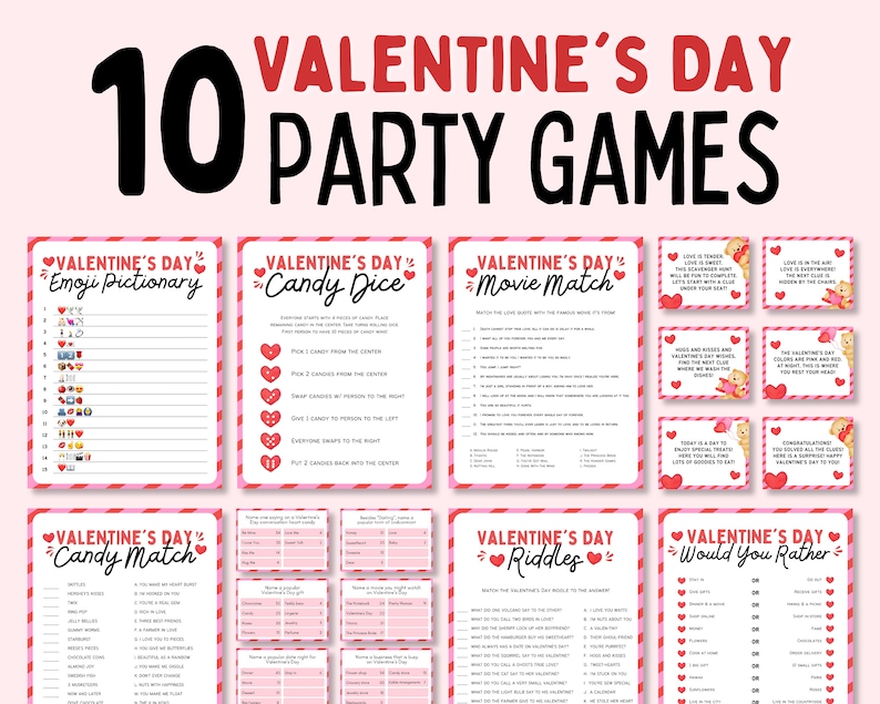 Valentines Day Games Bundle Valentines Day Party Games - Etsy