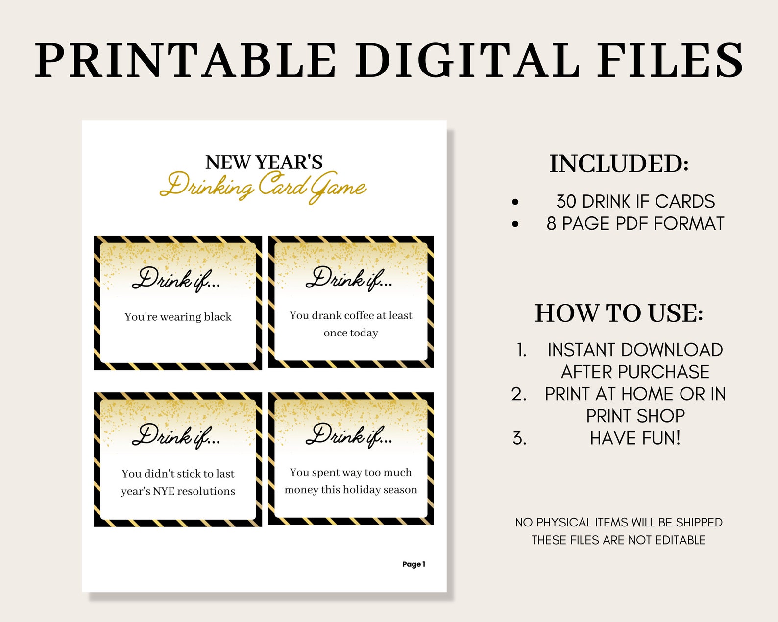 New Years Drink If Card Game, New Years Eve Drinking Game, New Years ...
