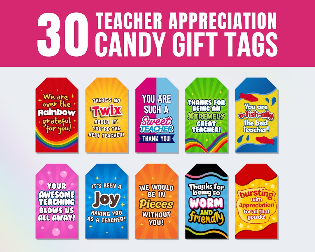 Teacher Appreciation Candy Gift Tags, Thank You Teacher Gift Tag for ...
