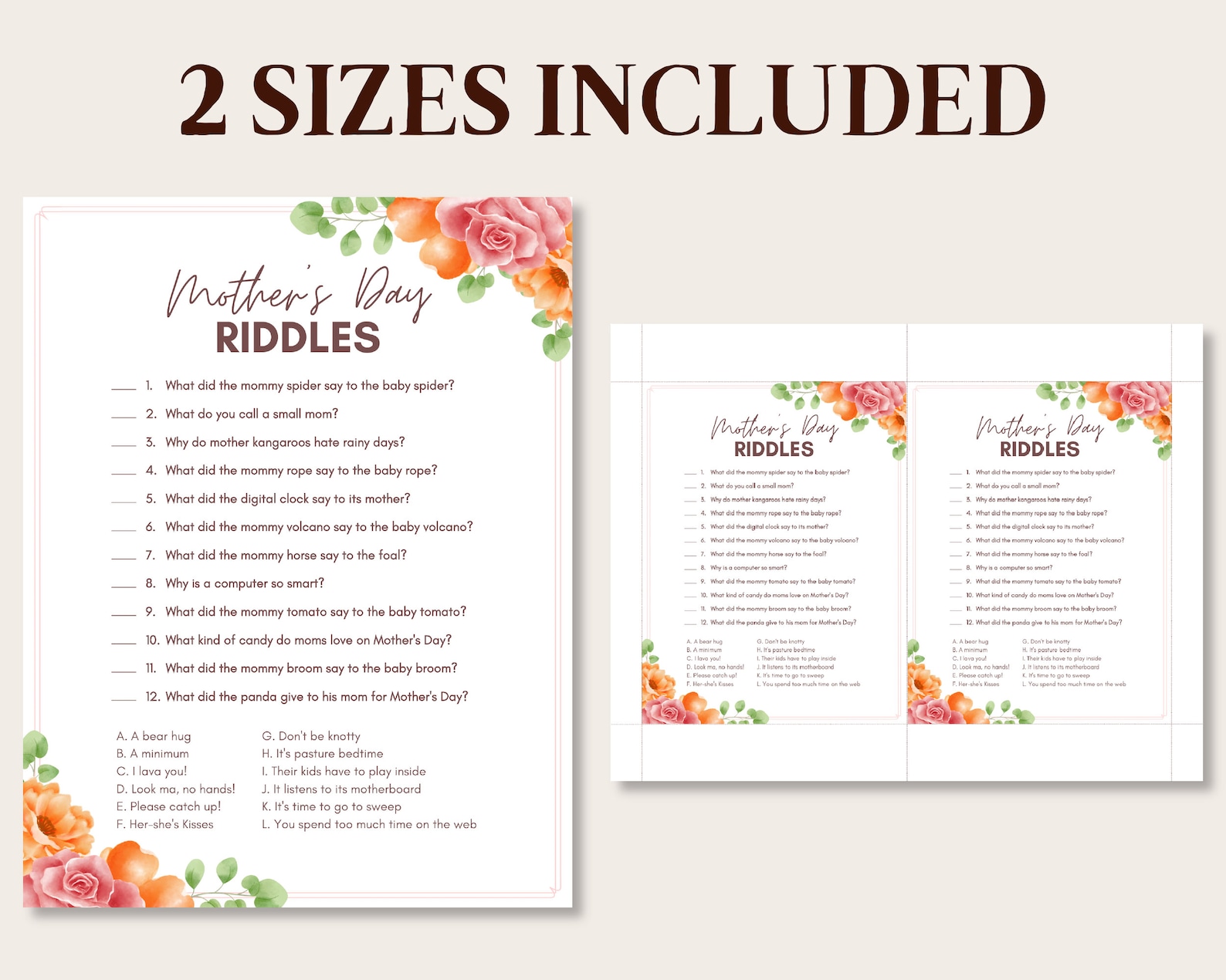 Mothers Day Riddles, Printable Mothers Day Game, Games for Mom, Mothers ...
