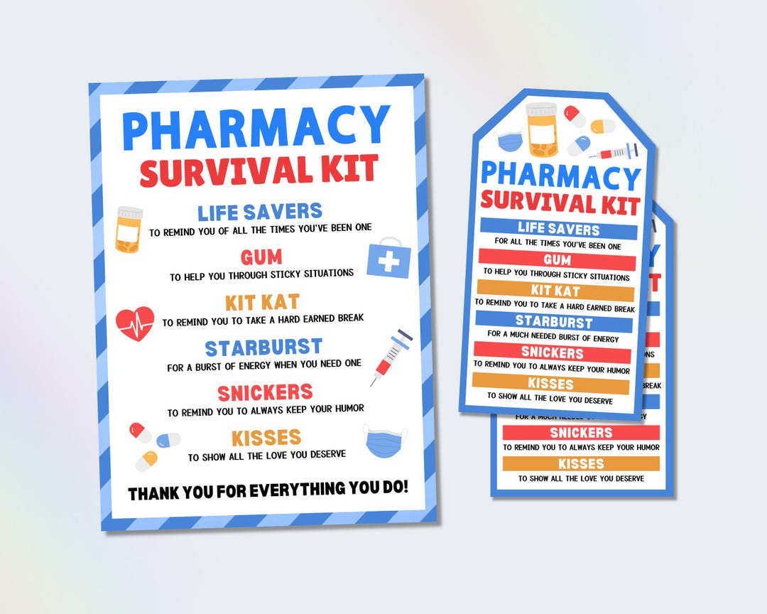 Pharmacy Appreciation Gift Tag, Pharmacy Survival Kit Tag, Pharmacy ...