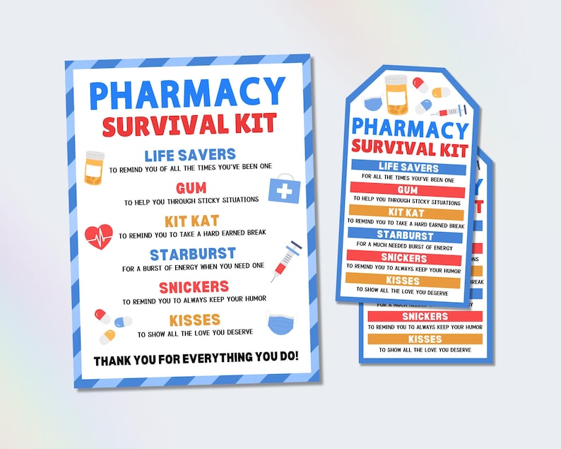 Pharmacy Appreciation Gift Tag, Pharmacy Survival Kit Tag, Pharmacy ...