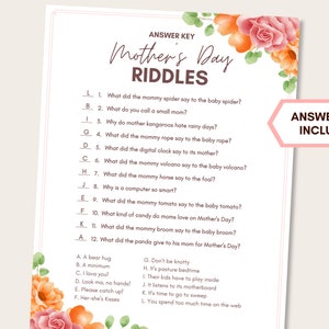 Mothers Day Riddles, Printable Mothers Day Game, Games for Mom, Mothers ...