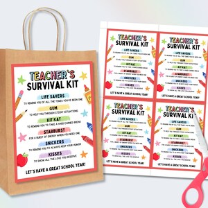 Teachers Survival Kit Gift Tag, Teacher Appreciation Gift Tag, Back to ...
