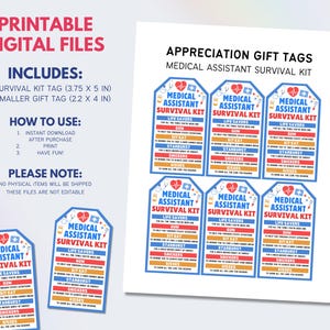 Medical Assistant Appreciation Gift Tag, MA Survival Kit Tag, MA ...