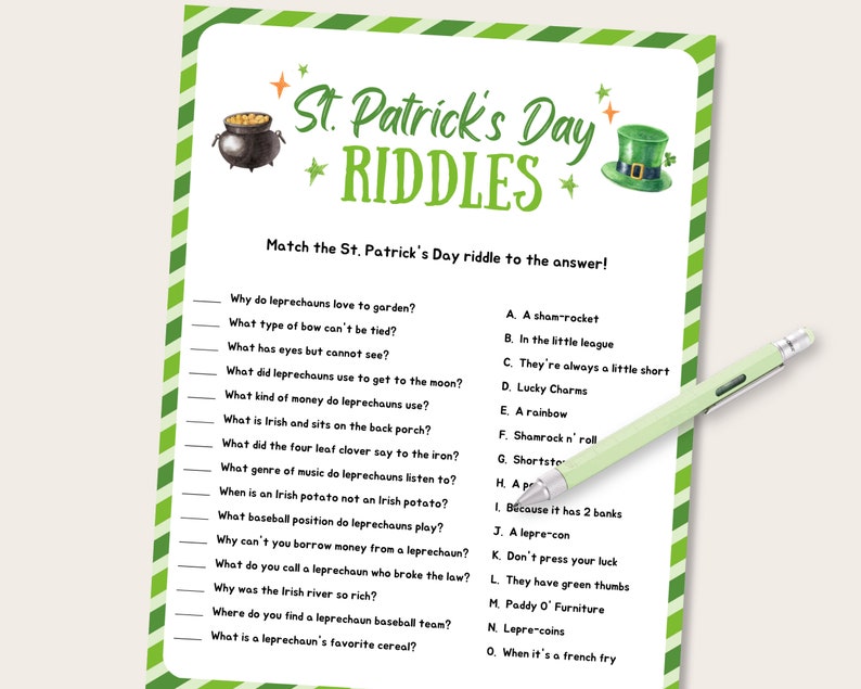 St Patrick's Day Riddles Quiz, St Patricks Day Riddles for Kids, Fun St ...