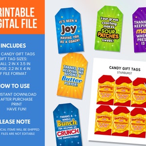 Sports Coach Appreciation Candy Gift Tags, Thank You Coach Tag for End ...