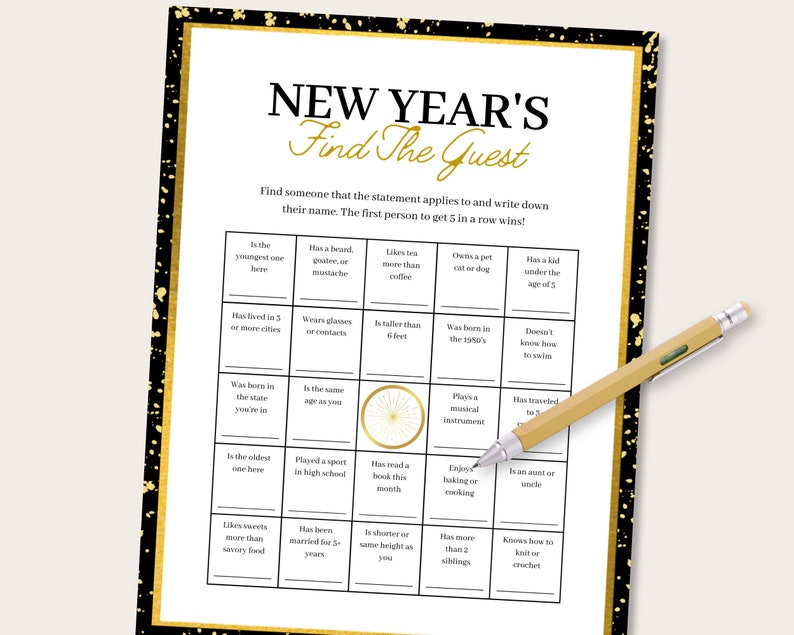 New Years Find the Guest Bingo New Years Mix and Mingle Game - Etsy
