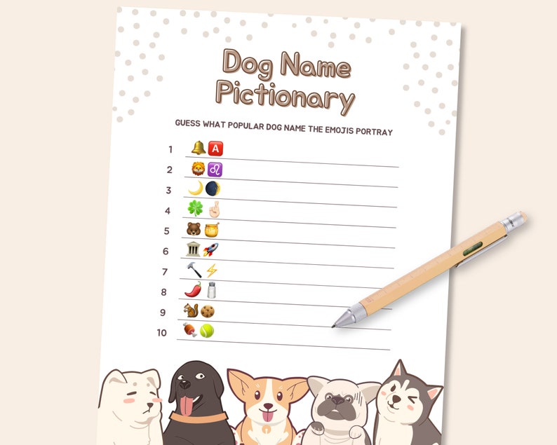 Dog Name Emoji Quiz, Dog Birthday Party Game, Printable Puppy First ...