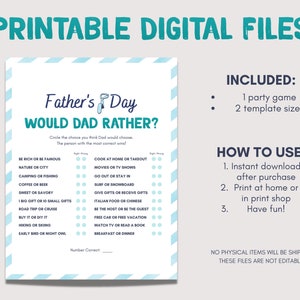 Printable Fathers Day Game, Would Dad Rather Game, Fathers Day Activity ...