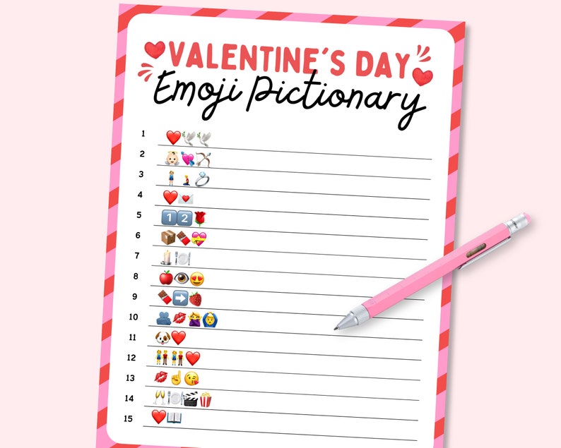 Valentines Day Emoji Pictionary, Valentines Day Party Game, Valentines ...