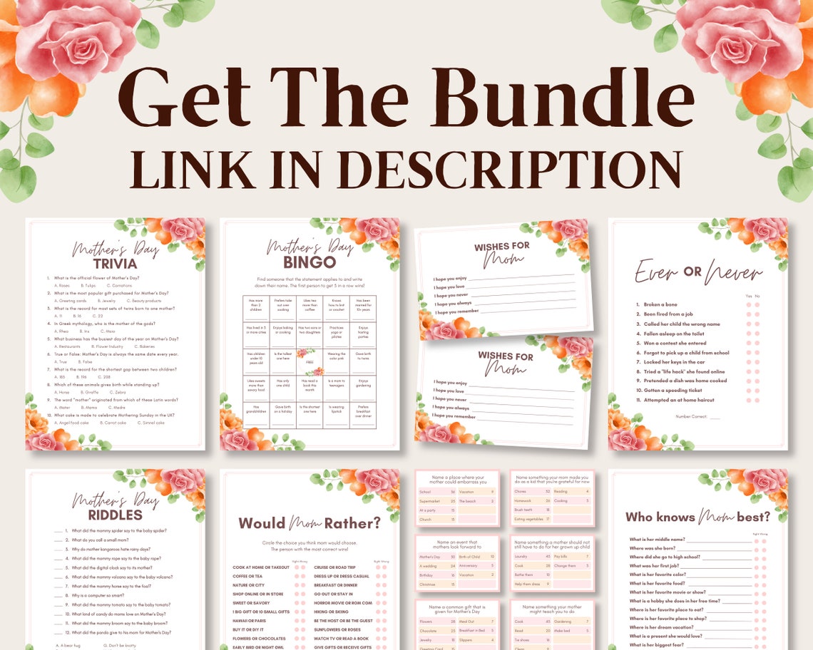 Mothers Day Riddles, Printable Mothers Day Game, Games for Mom, Mothers ...