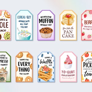 20 Employee Brunch Appreciation Gift Tag & Sign Bundle, Breakfast ...