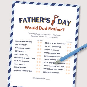 Would Dad Rather Game, Printable Fathers Day Game, Fathers Day Activity ...